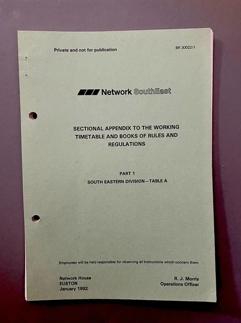 1992 NETWORK SOUTHEAST NSE Working Railway Timetable Sectional Appendix ...