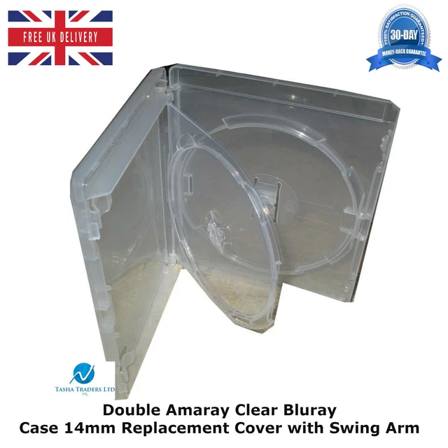 2 X DOUBLE Amaray Clear Blu ray Case 14mm Spine with Inner Swing Tray ...