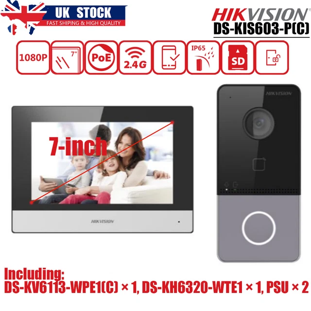 HIKVISION DS-KIS603-P IP Video Intercom Kit Doorbell 7Inch Door Station WiFi POE £196.80 ...