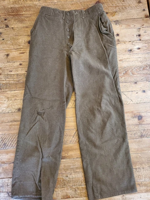 VINTAGE 1940S MILITARY Wool Green Brown Field Pants Trousers Size 30X30 ...