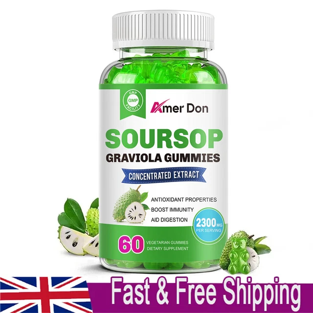 SOURSOP GRAVIOLA GUMMIES Organic Soursop Leaves & Fruit Extract 2300mg ...