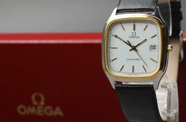 VINTAGE 1980S OMEGA Seamaster Cal.1430 Quartz 2-Tone Gold Bezel Boxed ...