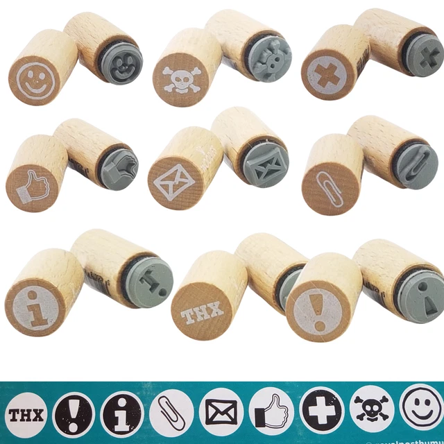 MINISTEMPEL MINI STEMPEL Büro und Info Motivstempel runder Holzstempel ...