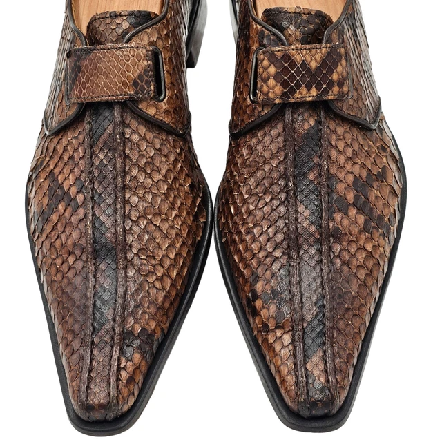 EXOTIC PYTHON SNAKE skin Aldo Brue Italy Mens size 8.5 Brown Loafers ...