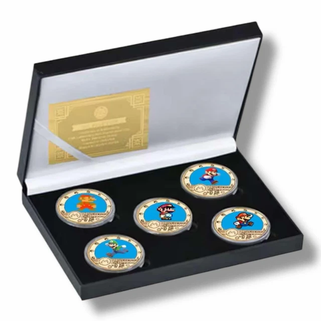 SUPER MARIO BROS x5 Gold Plated Coins Set In A Display Box - Luigi £34. ...