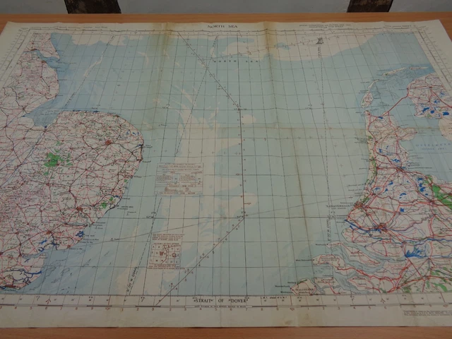 WW2 RAF MAP entitled "NORTH SEA" with ORIGINAL ART WORK to rear (SEE ...