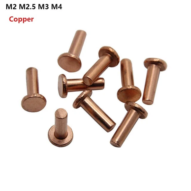 COPPER SOLID FLAT Head Rivets Fastener M2 - M4 for Electrical DIY Craft ...