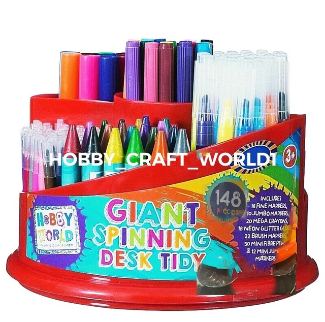 HOBBY WORLD GIANT Spinning Desk Tidy - 148 Piece Markers Crayon Glitter ...