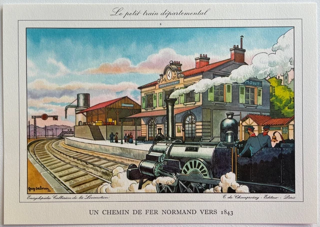CHEMIN DE FER 1843 Le train départemental Gravure couleur de 1957 par ...