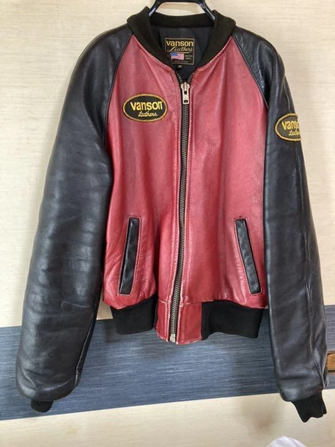 VANSON PATCH RACER Leather Jacket Blouson Men Size 36 Black Red From Japan USED EUR 375,37 ...
