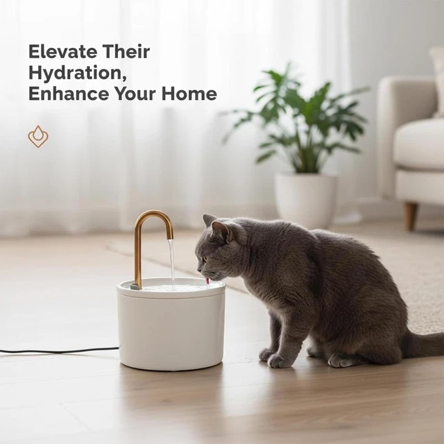 100% CERAMIC CAT Water Fountain, 1.2L Ultra-Quiet (20dB) Pet Water ...