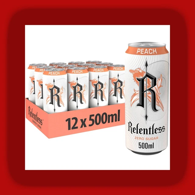 RELENTLESS PEACH ZERO Sugar Energy Drink 12x500ml £29.97 - PicClick UK