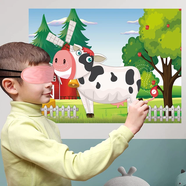 PIN THE TAIL On Cow Birthday Party Game For Kids Background Farm Animal ...