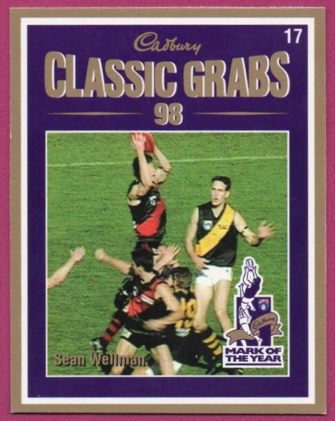 1999 AFL CADBURY [CLASSIC GRABS 98] CARD - 17 Sean WELLMAN (ESSENDON ...
