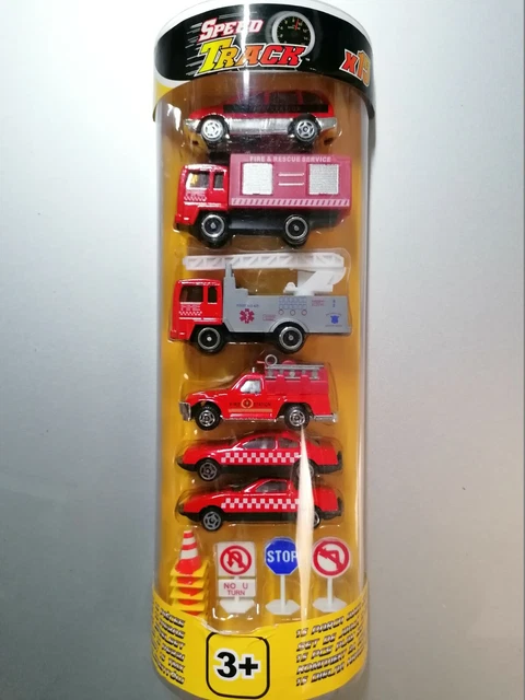 SPEED TRACK SET POMPIERI 6-Pack MBX FIRE RESCUE Camion Auto CARS Scala ...