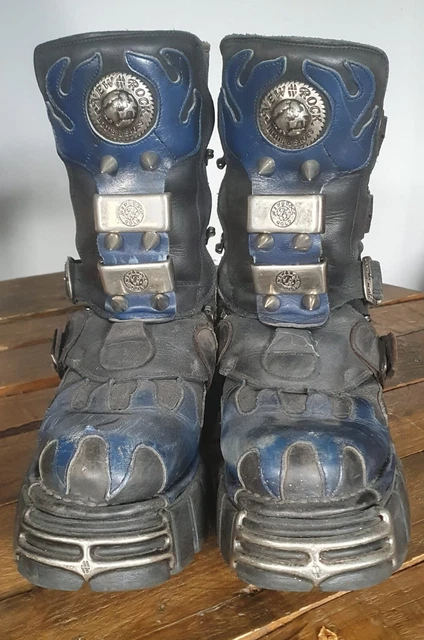 NEW ROCK REACTOR Leather Black Blue Spiked Punk Goth Boots Size 7 £45. ...