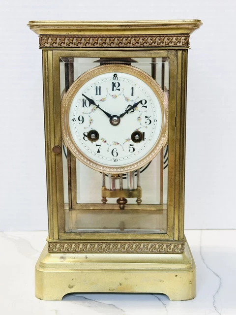 ANTIQUE CLOCK FOUR Glass Regulator French Ormolu Crystal Sides Striking ...