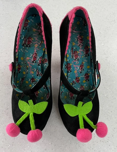 IRREGULAR CHOICE DRESSED To Kill Cherry Court Shoes Black, Pink & Green ...