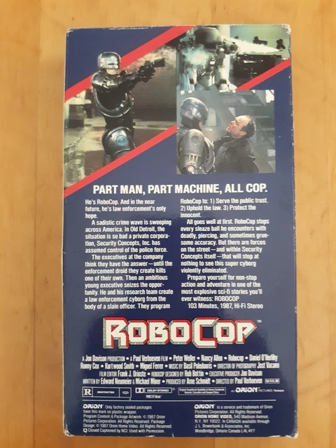 ROBOCOP VHS ORION 1987 Vintage Original Cover Art Peter Weller Paul ...