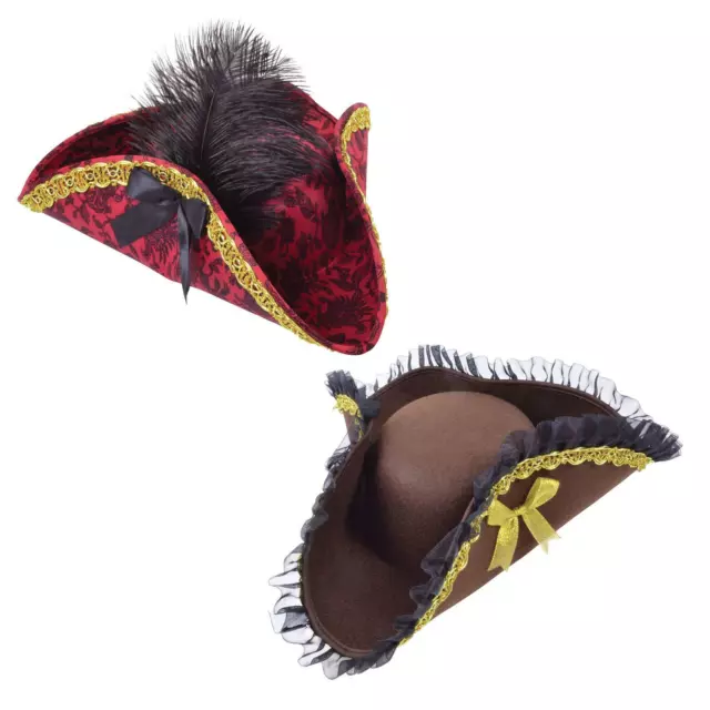 Ladies Tricorn Pirate Captain Buccaneer Shipmate Lace Hat Fancy Dress