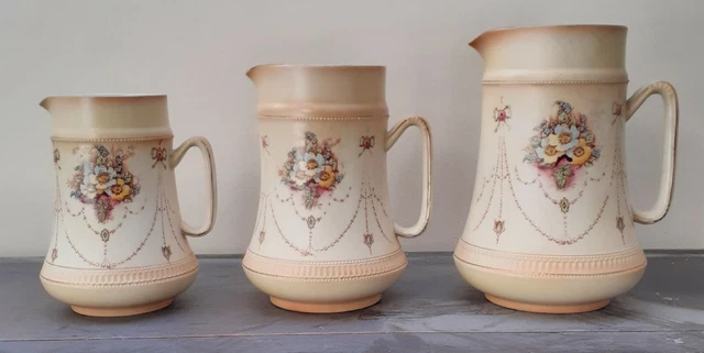 ANTIQUE GRADUATED SET of 3 Jugs Fieldings Crown Devon Banff Pattern ...