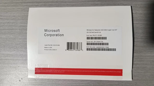 NEW MICROSOFT WINDOWS server 2022 Datacenter 48 Core License 50 User ...