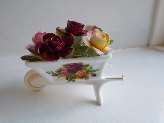 ROYAL ALBERT OLD Country Roses Wheel Barrow Roses Flower Posy Ornament ...