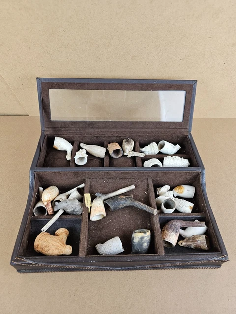 JOB LOT CLAY Pipes Antique Vintage Tobacco Pipe Collection Display Box ...
