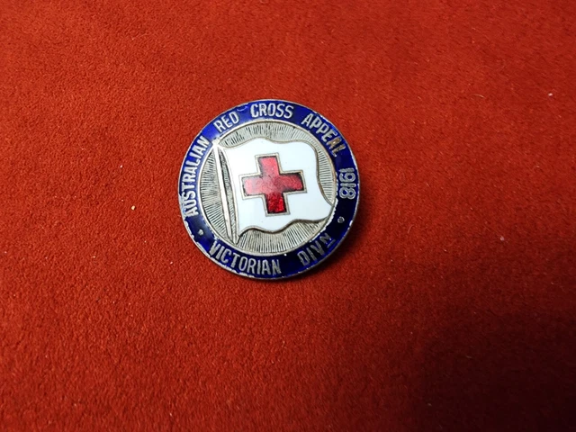 WW1 AUSTRALIAN RED Cross 1918 Victorian Division Enamel Badge Silver ...