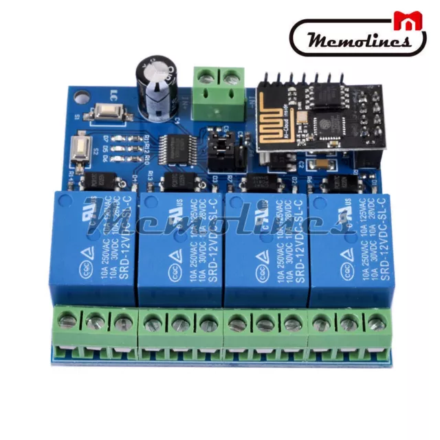 12V ESP8266 ESP-01 4-Channel WiFi Relay Module For Smart Phone APP ...