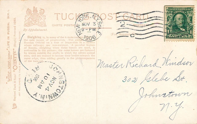 LIFE IN RUSSIA, horse SLEIGHING ACROSS COUNTRY, Tuck 9263, artist FRANK ...