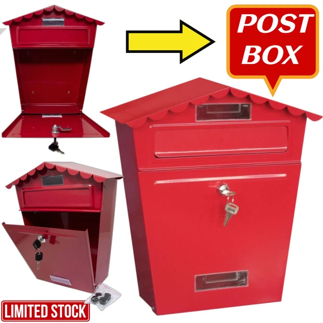 &WALL-MOUNTED STEEL POST Box with Key Large Lockable Outdoor Letter ...