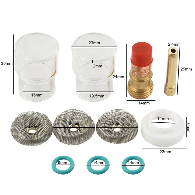 TIG WELDING TORCH Stubby Gas Lens #12 2.4mm Collet Glass Cup Kit For WP ...