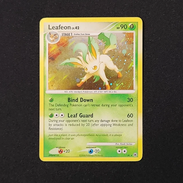 LEAFEON MAJESTIC DAWN 7/100 Holo Rare Pokemon TCG 2008 NM Half Swirl ...
