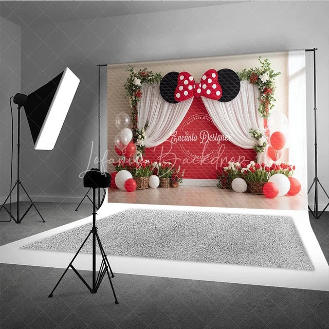 LOFARIS RED POLKA Dot Bow Backdrop, Mouse Ears Birthday Banner, Red ...