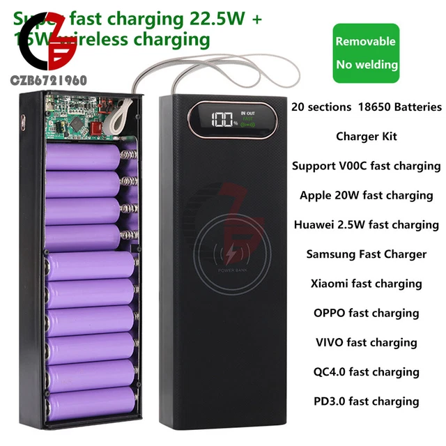 20X 18650 BATTERY Power Bank Case LCD Display Wireless Fast Charger Box ...