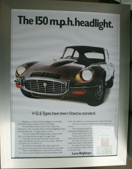 JAGUAR V12 E Type, 'The 150 mph Headlights', Lucas Advert in a Metal ...