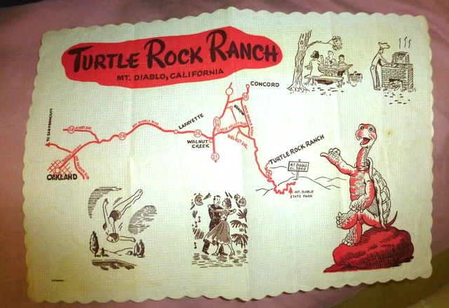 VINTAGE ILLUSTRATED MAP TURTLE ROCK RANCH MT. DIABLO CA OAKLAND CONCORD ...
