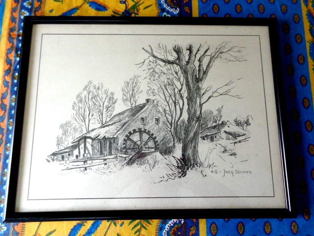 ANCIEN TABLEAU DESSIN Original Signe Ea Jacq Douven Moulin A Eau ... ANCIEN TABLEAU DESSIN Original Signe Ea Jacq Douven Moulin A Eau ...