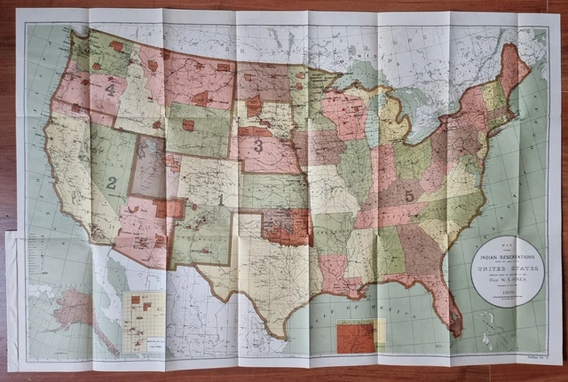 1899 ORIGINAL INDIAN RESERVATIONS MAP OF THE UNITED STATES by W.A ...