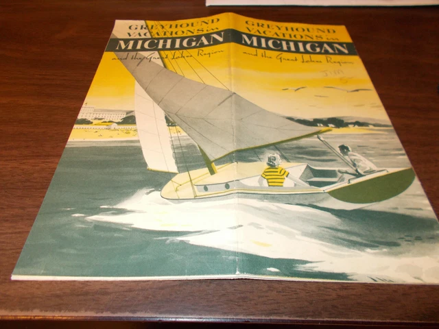 1939 GREYHOUND BUS Lines Michigan brochure di viaggio/mappa / bella ...