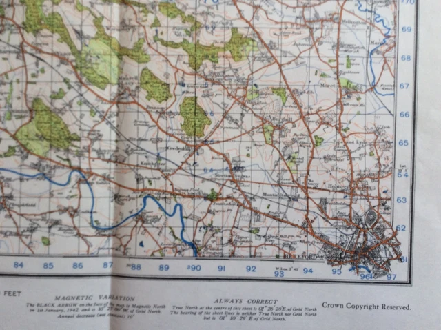 WW2 1942 WARTIME British Military Map Kington, Hereford Army & Home ...