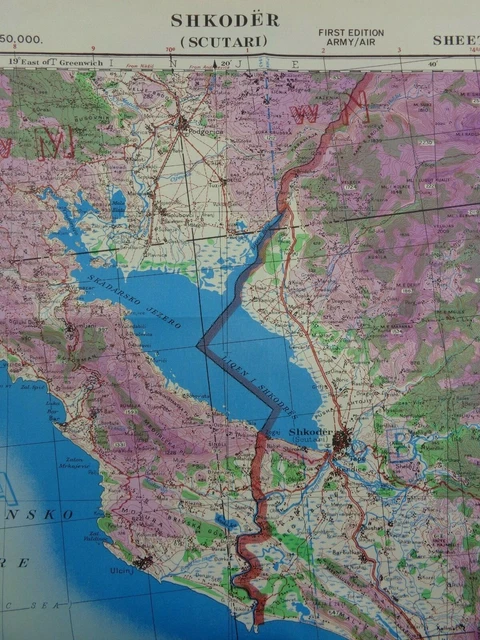 WW2 RAF / Army Map of YUGOSLAVIA and ALBANIA entitled "SHKODER (SCUTARI ...