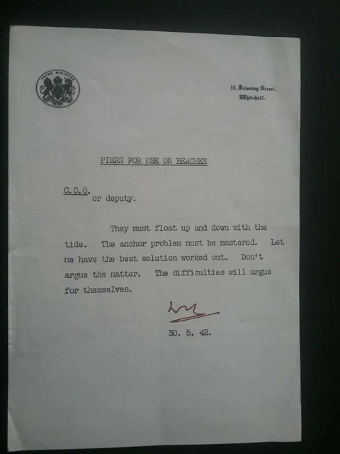 WINSTON CHURCHILL LETTER , 30th MAY 1942 TO THE CHIEF OF COMBINED ...