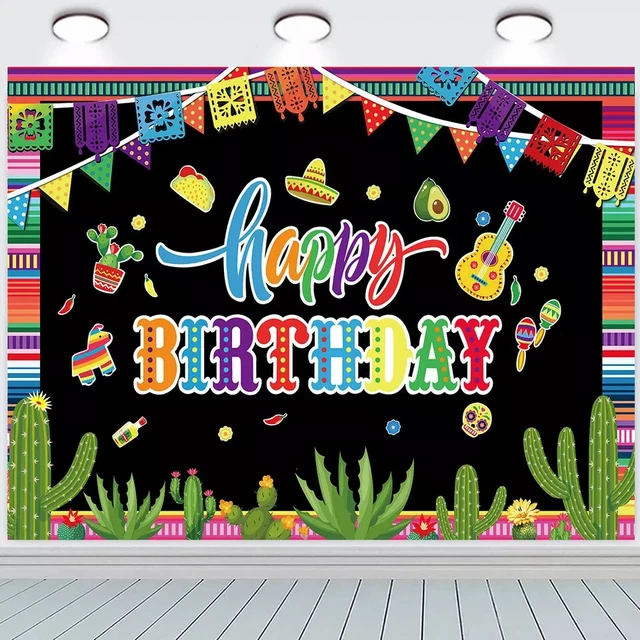 HAPPY BIRTHDAY BACKDROP Mexican Fun Fiesta Party Background Banner ...