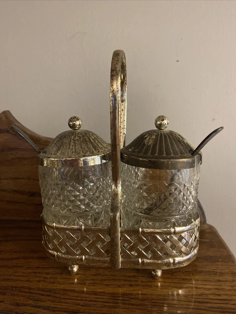 VINTAGE SILVER PLATED Condiment Caddy Made In England With Spoons £23. ...