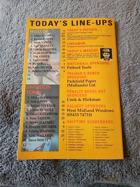 WOLVES FC V Swindon Town Football Programme 1991-1992 Season £0.99 ...