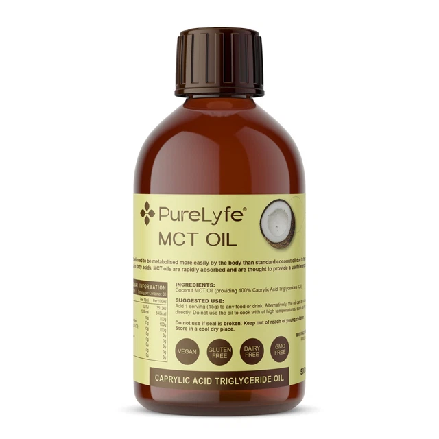 PURELYFE 500ML MCT Oil 100% Pure C8 Liquid Coconut Oil for Keto Diets £ ...