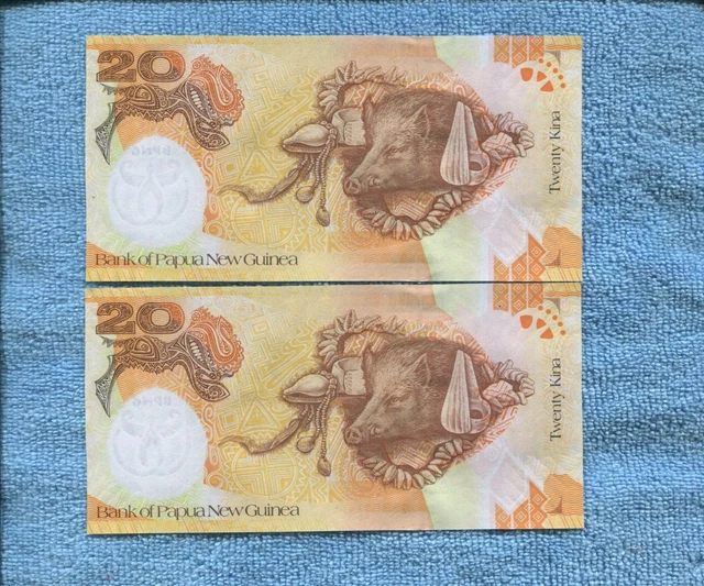 CONSECUTIVE PAIR Papua New Guinea 20 Kina paper Banknotes E-132 $35.00 ...