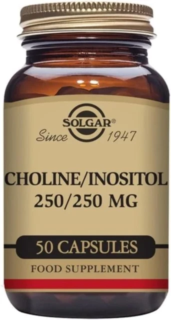 SOLGAR CHOLINE 250 mg/Inositol 250 mg Vegetable Capsules 50 count (Pack ...